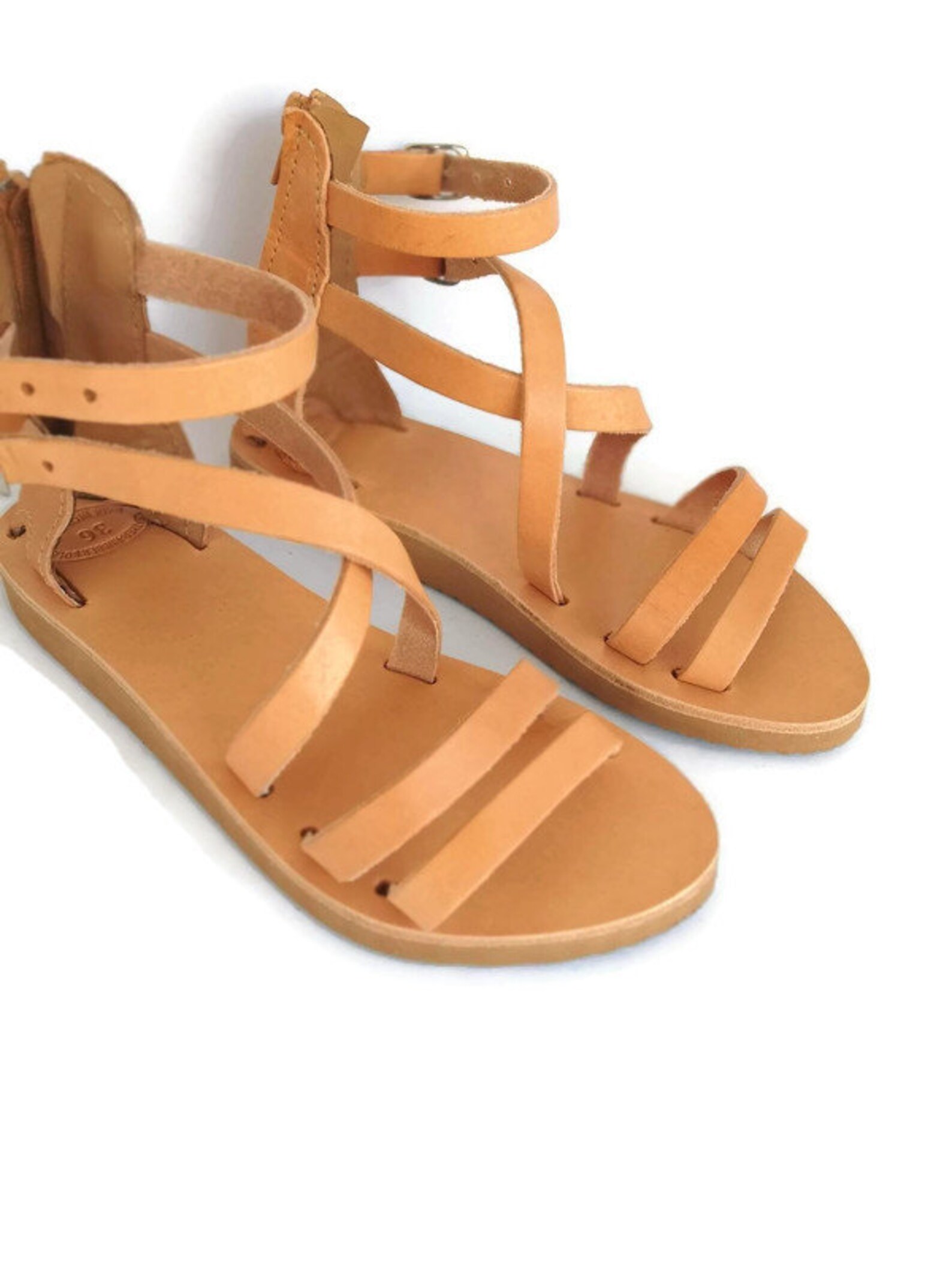 Leather handmade traditional greek Sandals/strappy flats/criss | Etsy