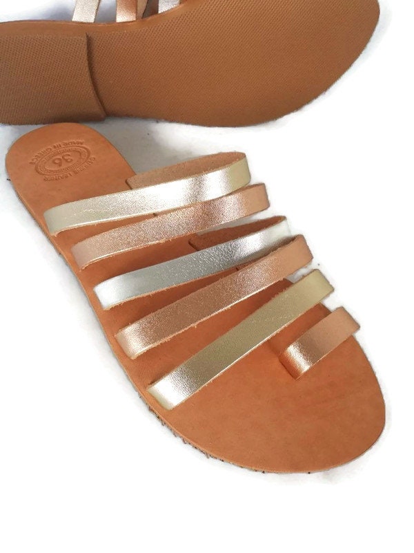 Leather handmade Greek Sandals silver gold rose gold | Etsy