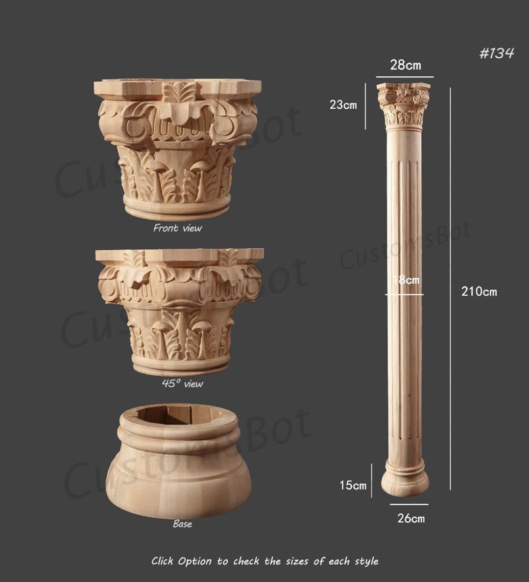 Wood Acanthus Roman Column, Capital & Base, Corinthian Architectural ...