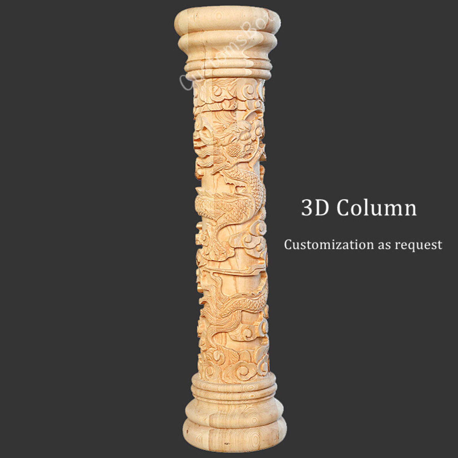 Customized 3D Column, Unpainted Wood Carved Dimensional Column, Dragon ...
