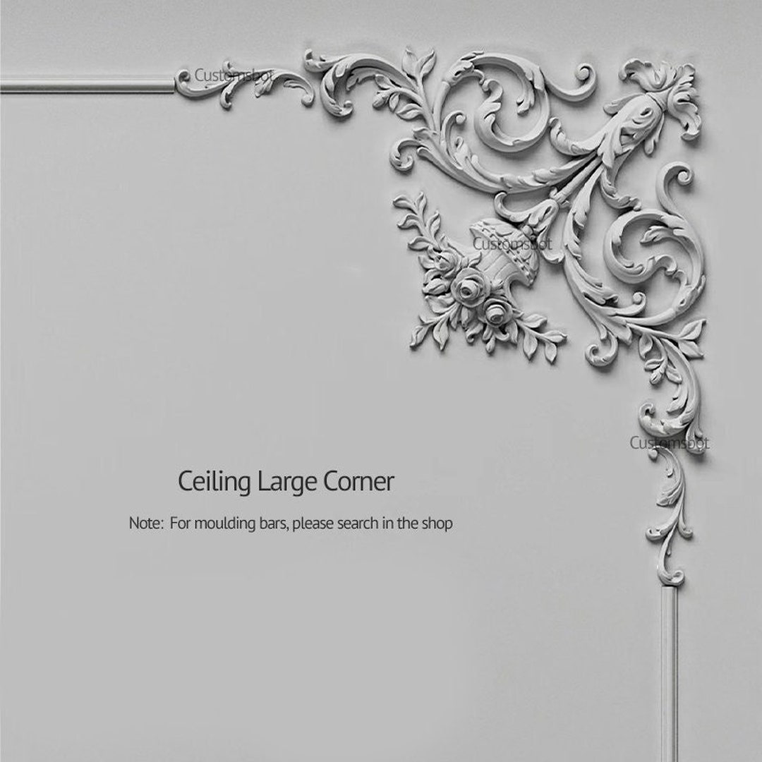 28 X 28 Unpainted Ceiling Big Corners, Carved Ceiling Corner, Back Flat ...