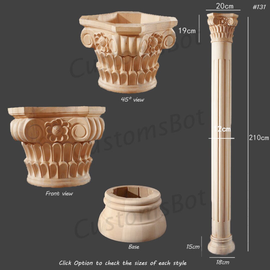 Wood Roman Column, Capital & Base, Corinthian Architectural Ionic ...