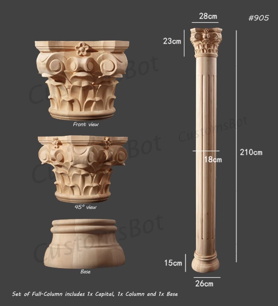 Wood Carved Roman Capital, Column & Base, Greek Architectural Column ...
