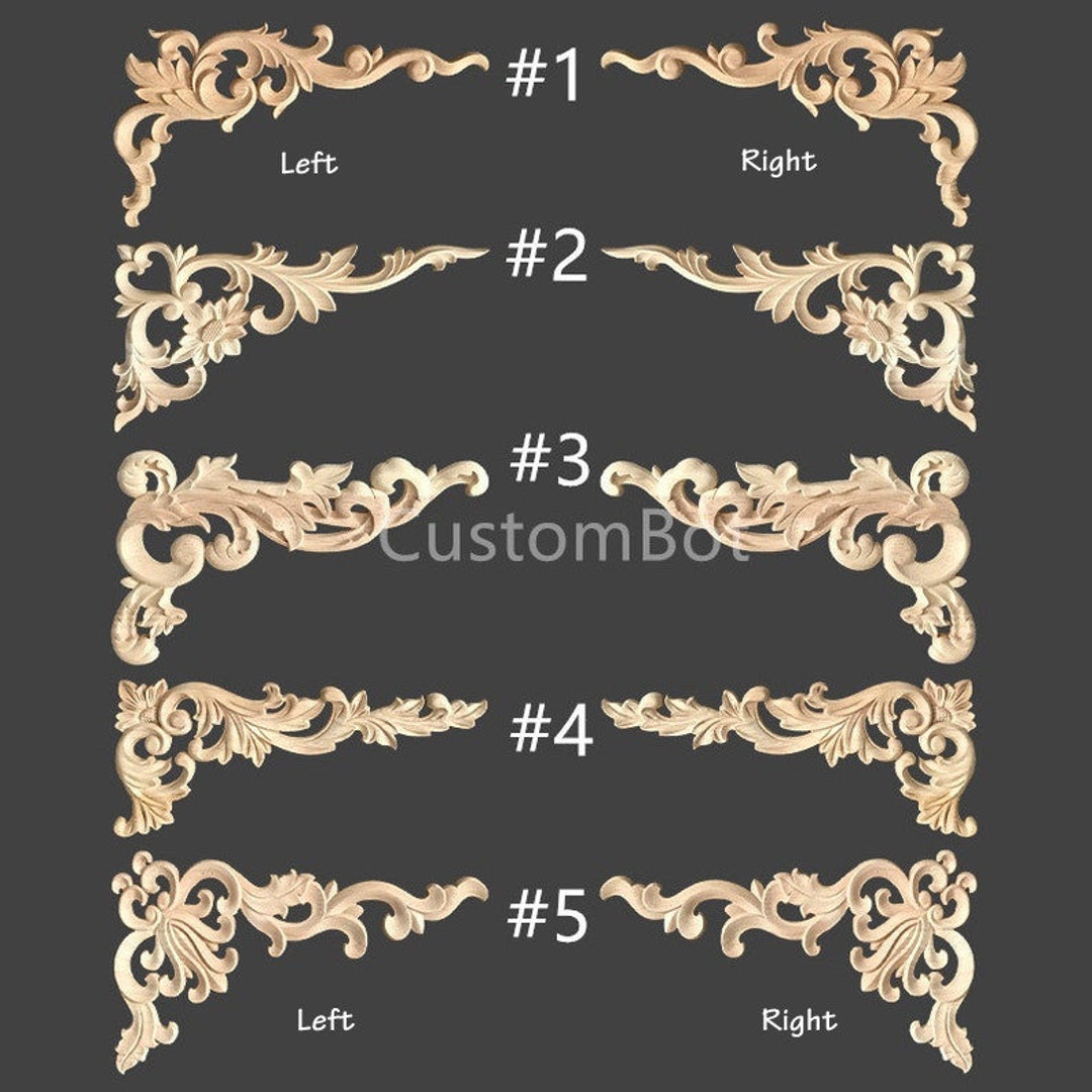 6.5" to 32" Wood Carved Corner Applique Onlay, Wall Paneling Corners ...