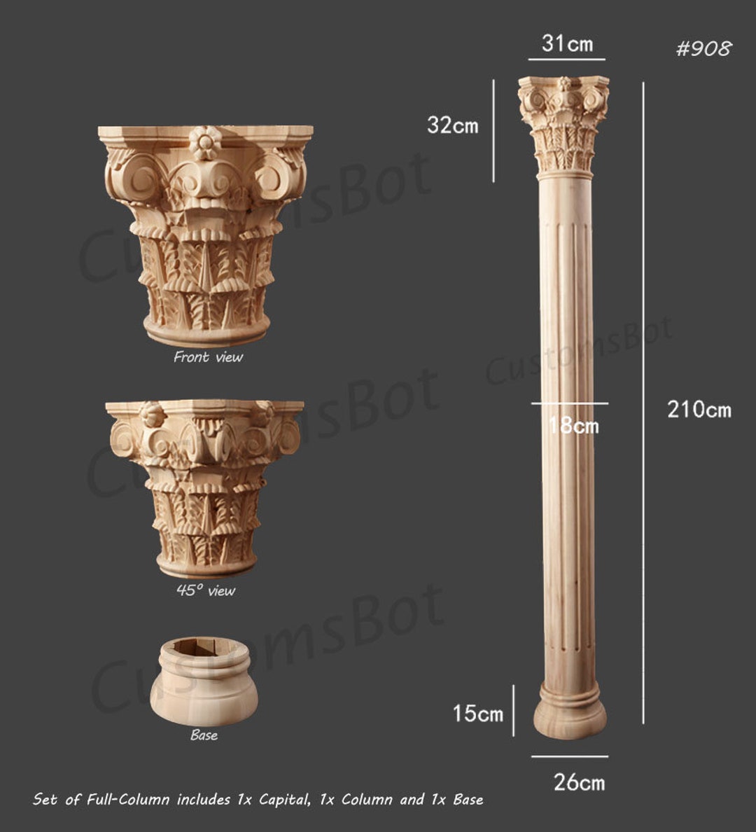 Maison Roman Capital, Column & Base, Greek Architectural Villa Column ...