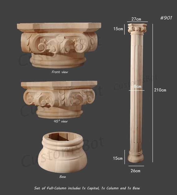 Decorative Hollow Columns Wood Roman Column, Capital & Base, Greek