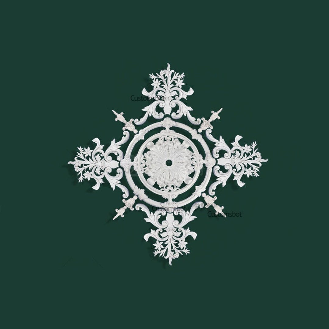 60 Unpainted Ceiling Medallion, Combination of Flora Appliques ...