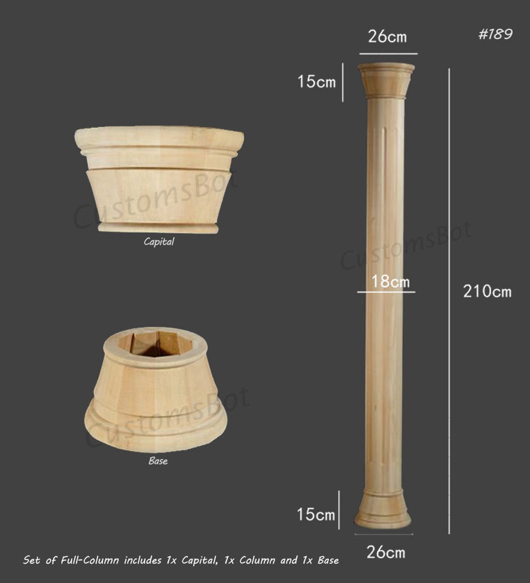 Wood Roman Column, Capital & Base, Greek Architectural Column, European ...