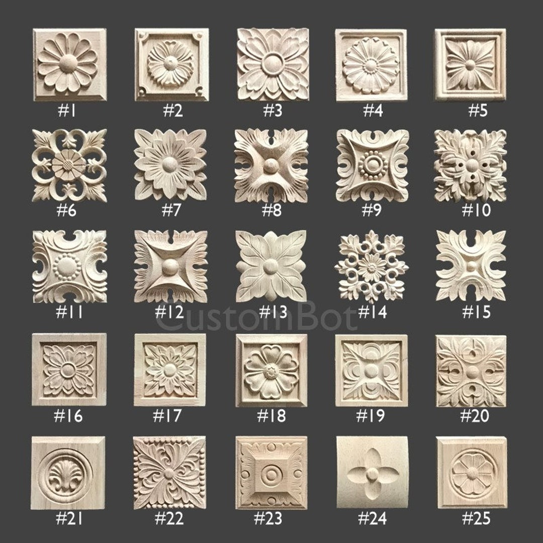 1.6" to 12" Square Rosettes Applique Onlay, 1pc, Flat Back, Unpainted ...