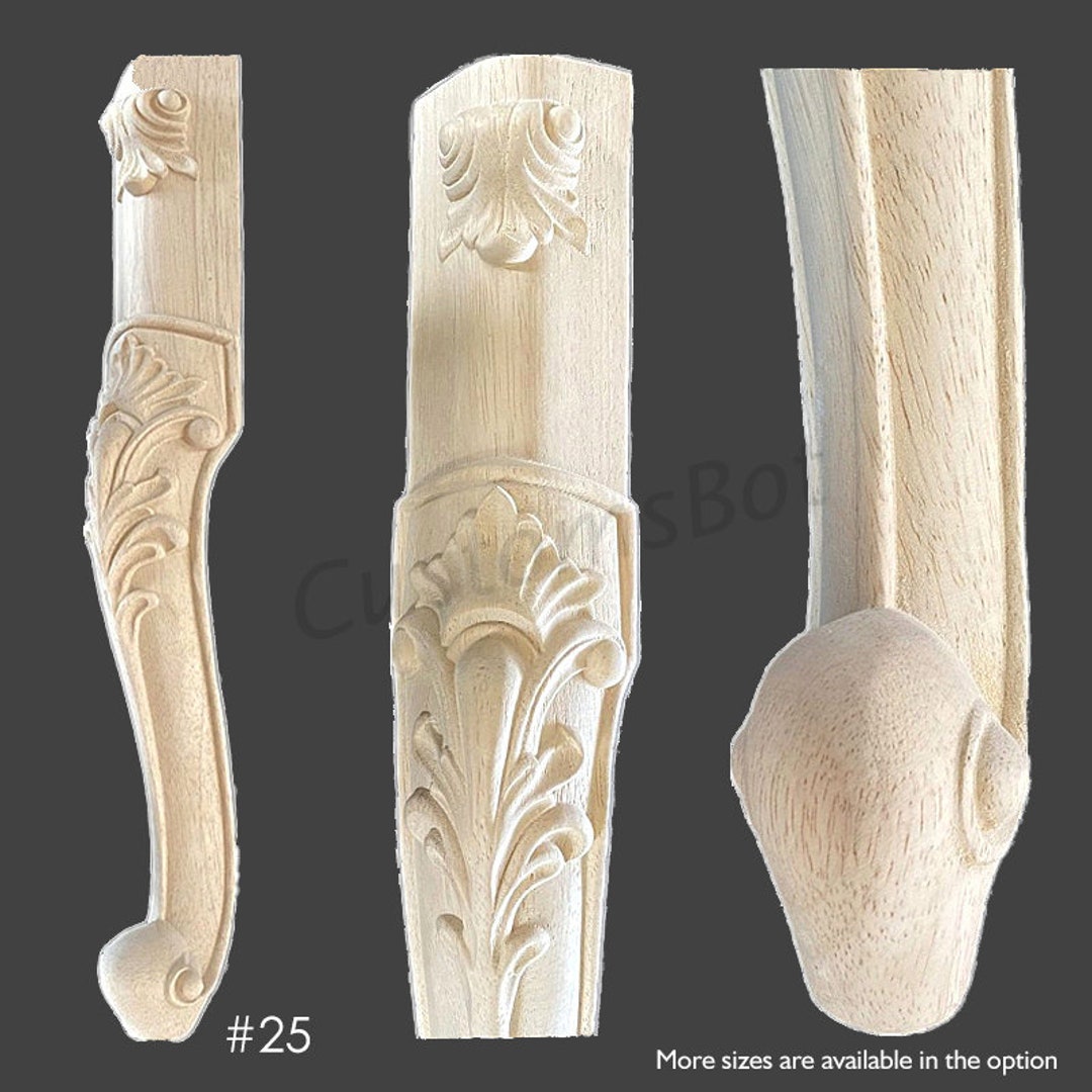 Unpainted Wood Carved Furniture Legs, 1pc, Cabinet Leg, Table Feet ...