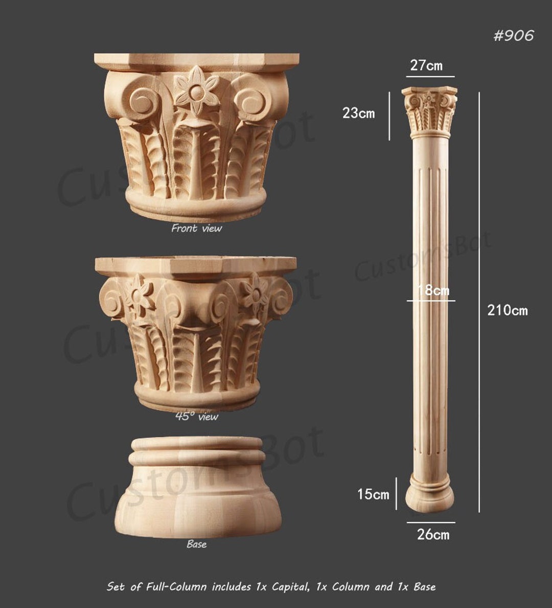 Wood Carved Roman Capital, Column & Base, Greek Architectural Column ...