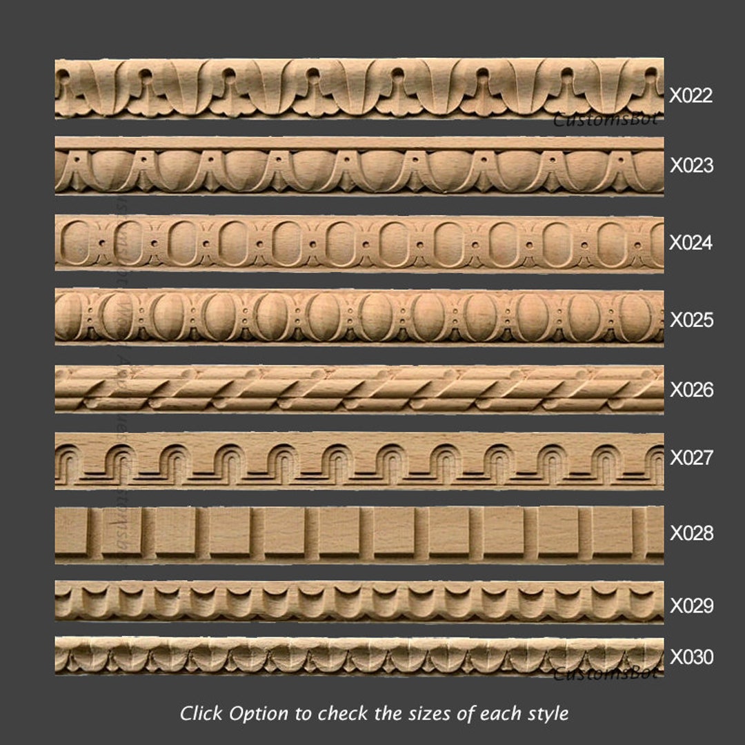 5/16" to 4" Unpainted Wood Trim Molding, Back Flat, Carved Wood Molding ...