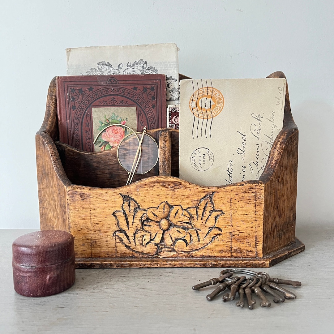 Antique Wooden Letter Rack, Edwardian Letter Rack, Desk Organizer ...