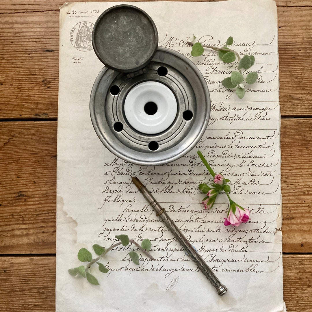 Antique Pewter Inkwell Vintage Pewter Inkwell Antique Quill - Etsy