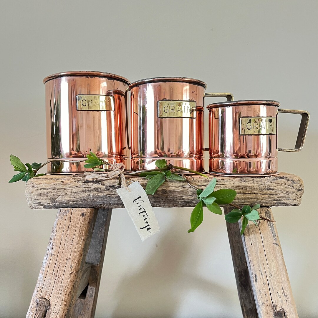 Vintage Copper Grain Measures, Set of Three Copper Measures, Graduated Measures, Collectible ...