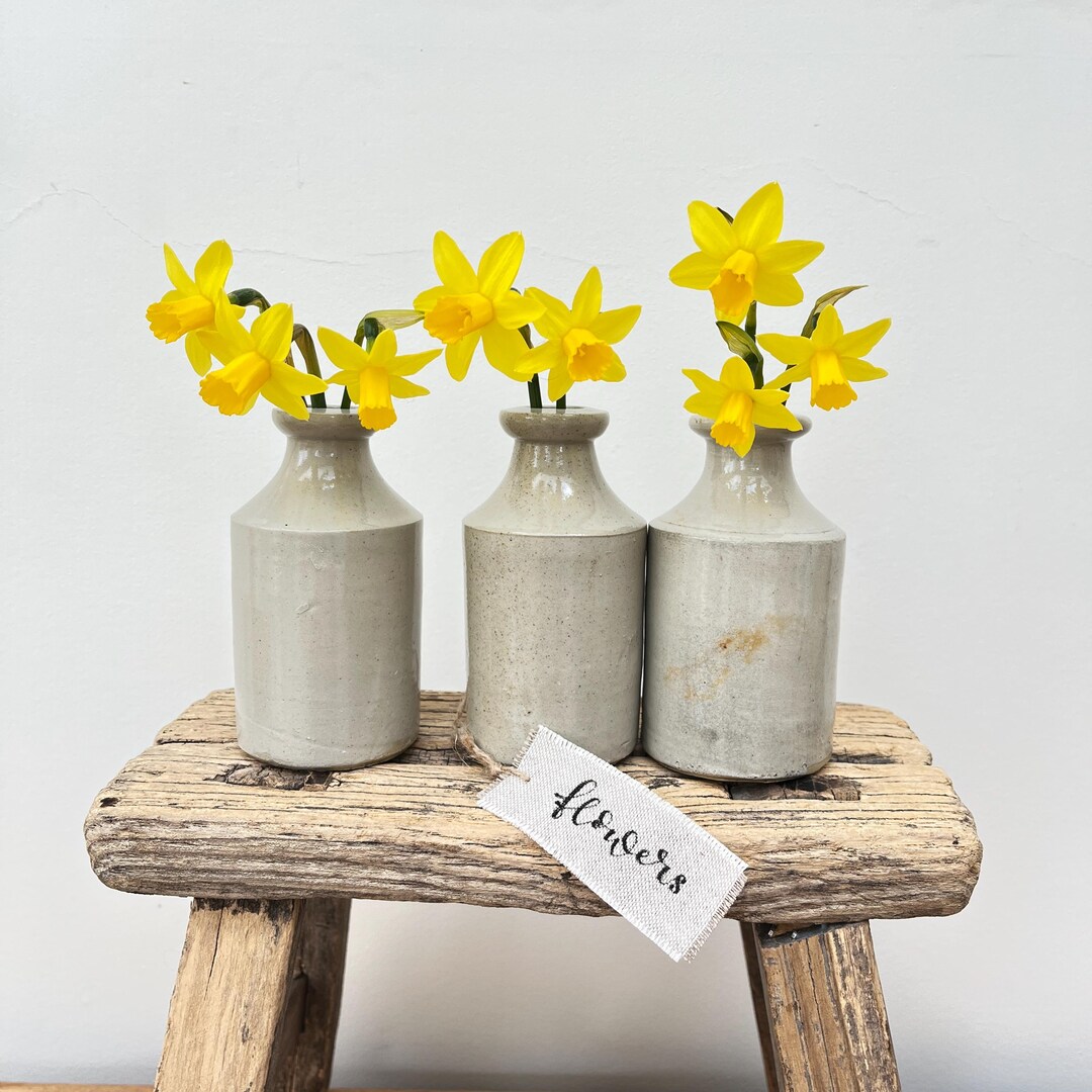 Victorian Stoneware Pots, Trio of Antique Ink Pots, Antique Stoneware ...