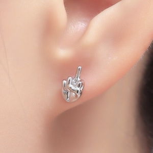 Middle Finger Stud Earrings in Sterling Silver, Silver, Gold or Rose ...