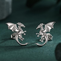 14k Mythical Dragon Earring - Sterling Silver Dragon Stud Earrings ...