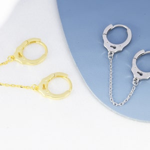 Handcuff Hoop Earrings With a Linking Chain, Silver or Gold, Chained ...