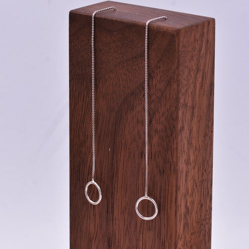 Open Circle Tiny Bar Sterling Silver Threader Earrings - Etsy