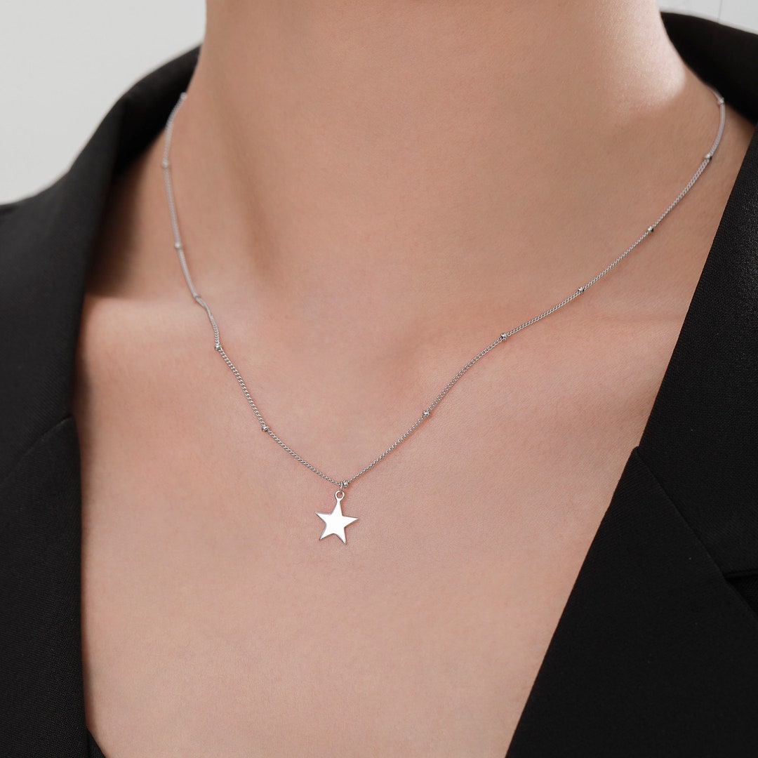 Delicate Star Pendant Necklace in Sterling Silver With a Satellite ...