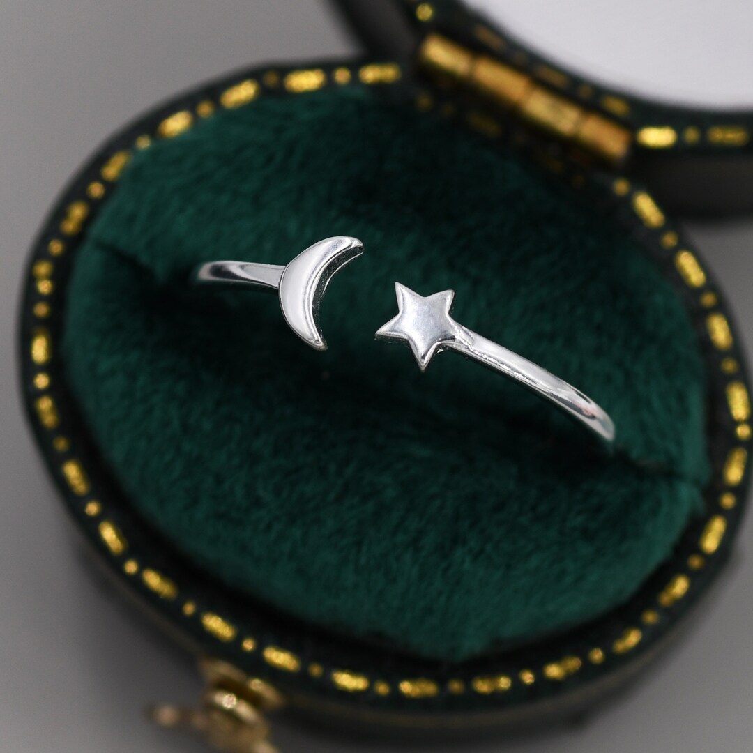 Sterling Silver Moon and Star Open Ring Adjustable Size - Etsy