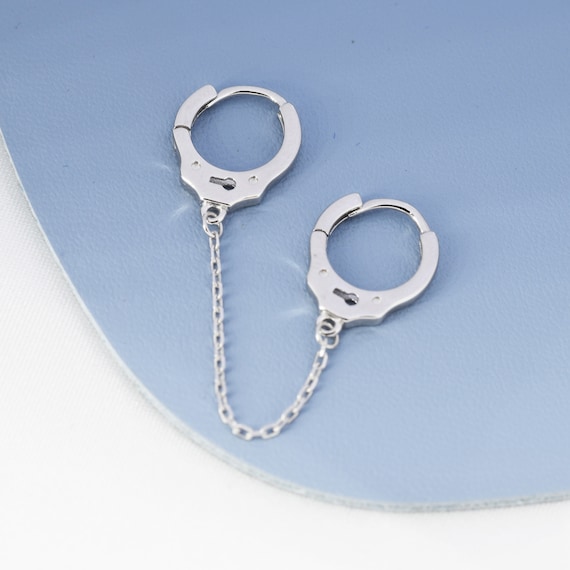 Handcuff Hoop Earrings With a Linking Chain Silver or Gold | Etsy