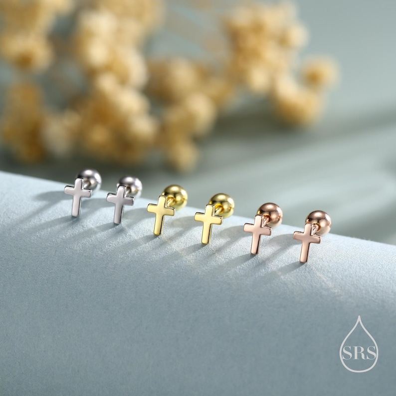 Tiny Cross Internally Threaded Flat Back / Screw Back/ Stud Earrings in ...