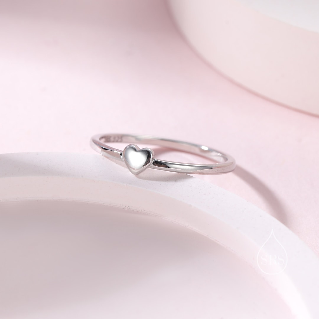 Extra Tiny Heart Ring in Sterling Silver, Silver Heart Ring in US 5 - 8 ...