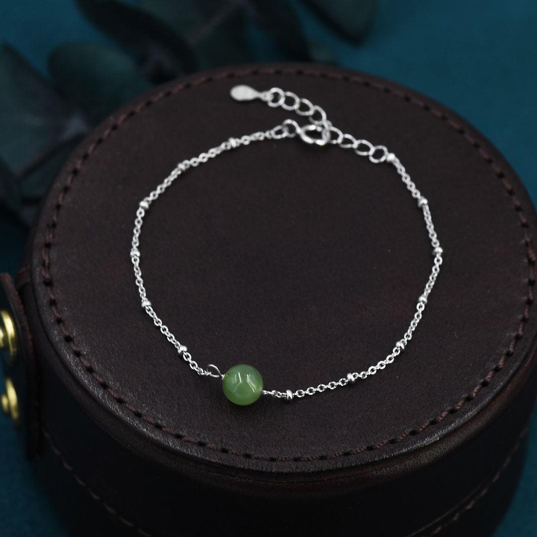 Jade Bead Bracelet in Sterling Silver, Jade Bracelet , Single Jade ...