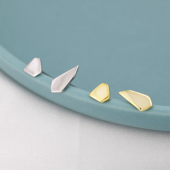 Asymmetric Polygon Stud Earrings in Sterling Silver Silver or | Etsy