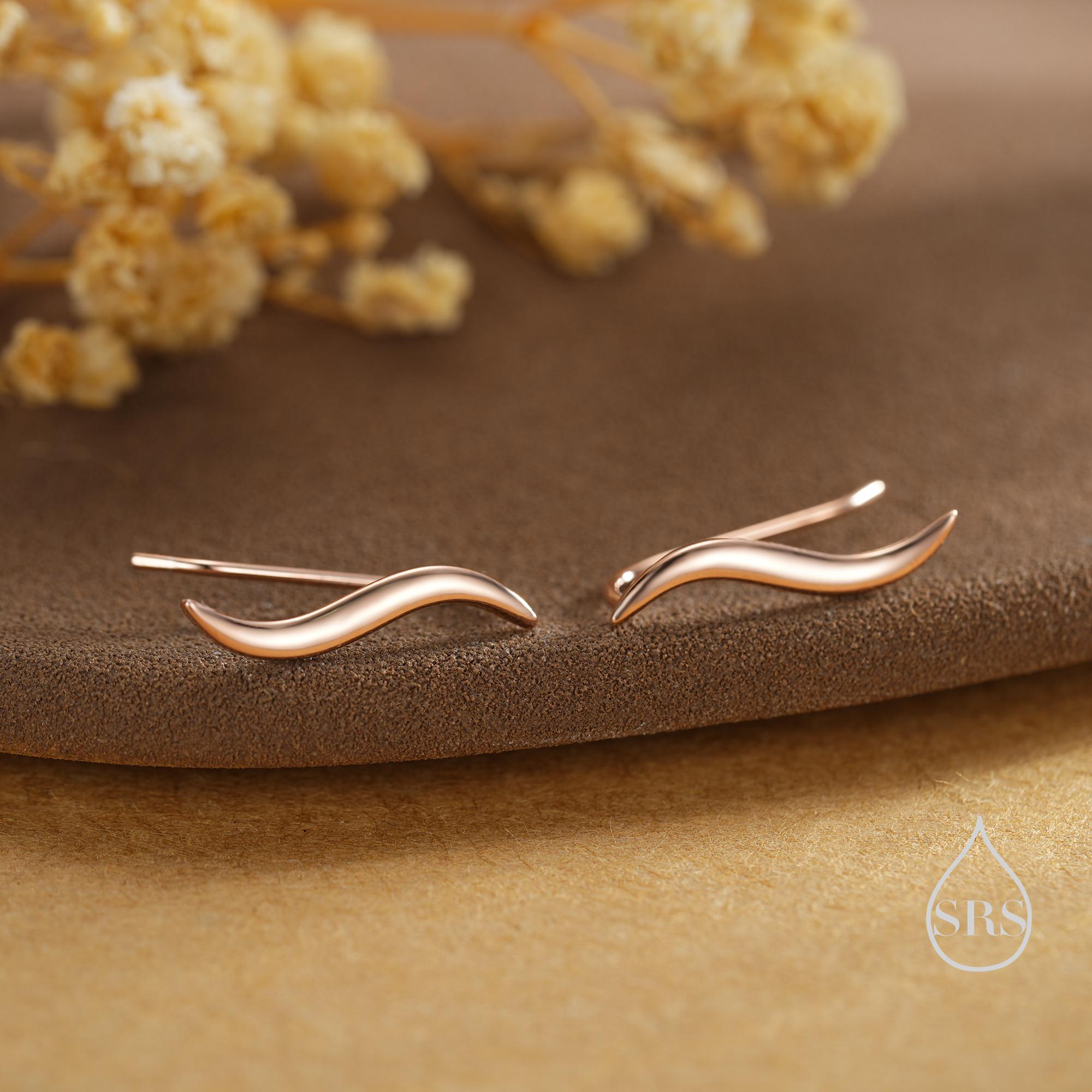 Minimalist Wave Crawler Earrings in Sterling Silver, Silver, Gold or ...