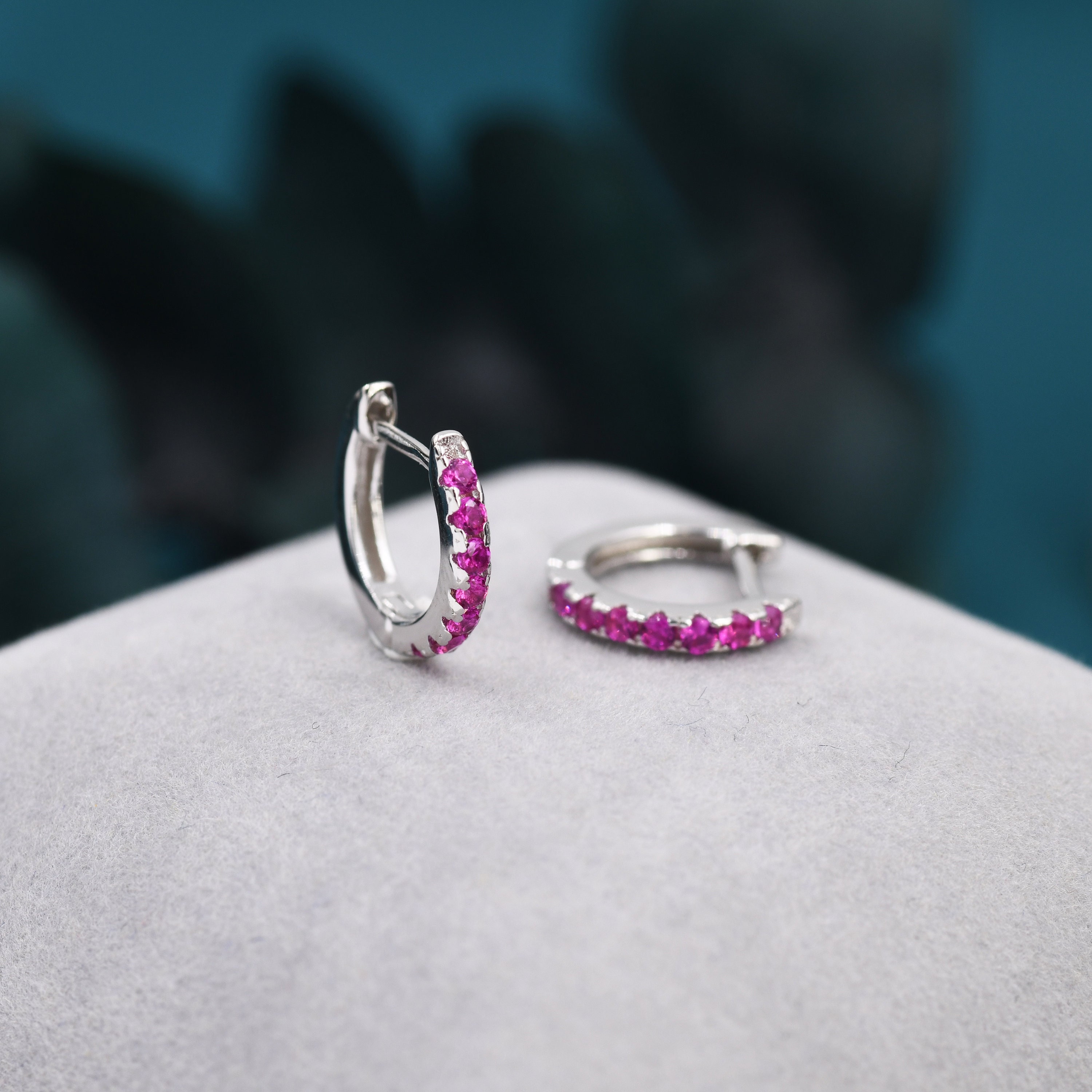 Ruby Pink CZ Huggie Hoops in Sterling Silver, Silver or Gold ...