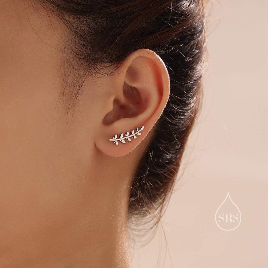 Leaf Crawler Earrings in Sterling Silver, Silver, Gold or Rose Gold ...