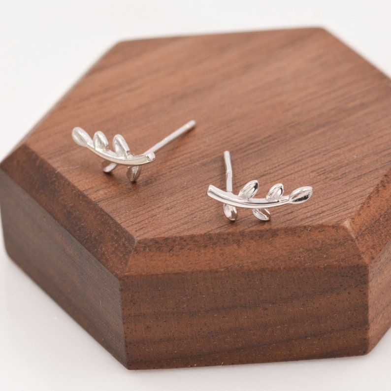 Leaf Stud Earrings in Sterling Silver Tree Branch Stud - Etsy UK