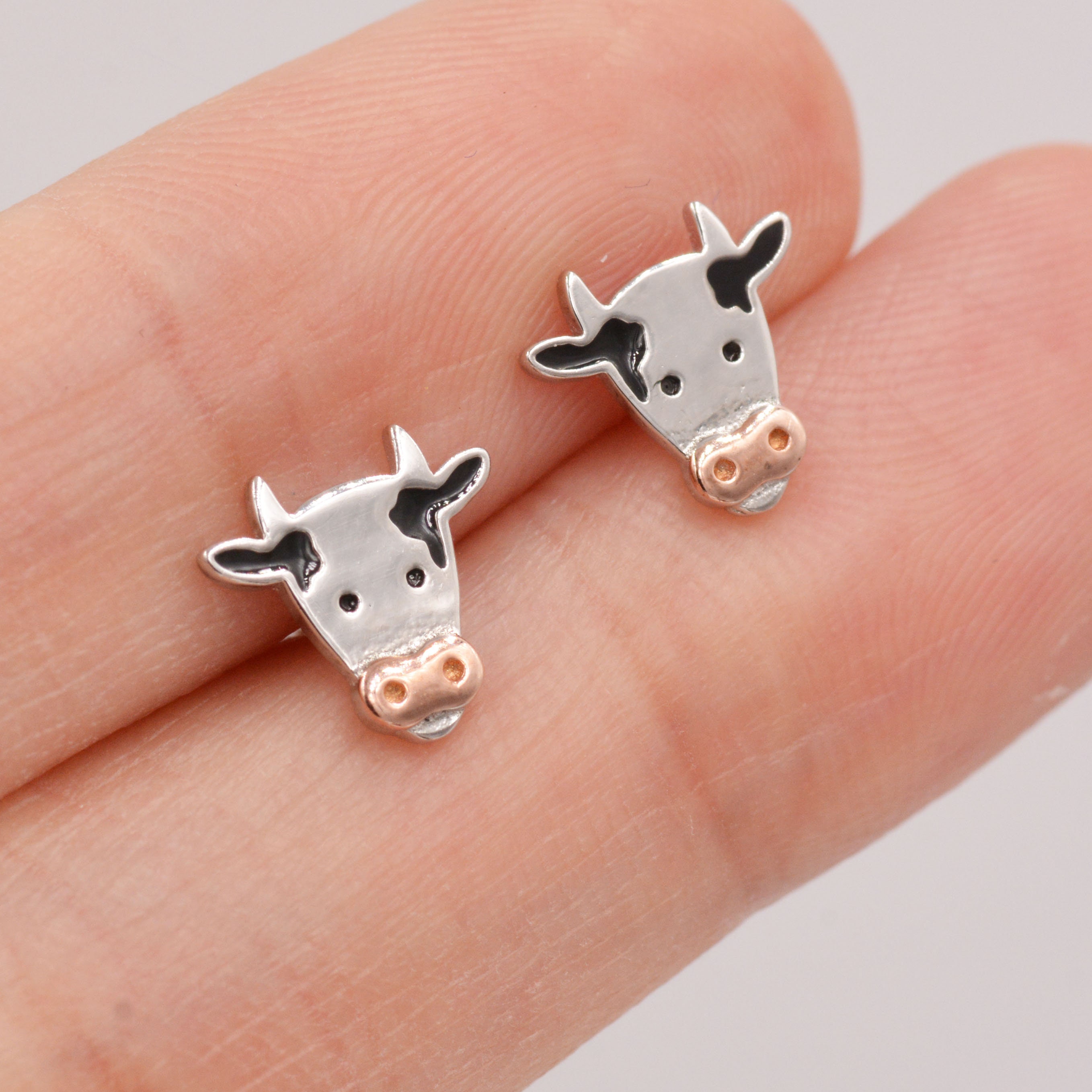 Dairy Cow Stud Earrings in Sterling Silver Farm Animal Stud - Etsy UK
