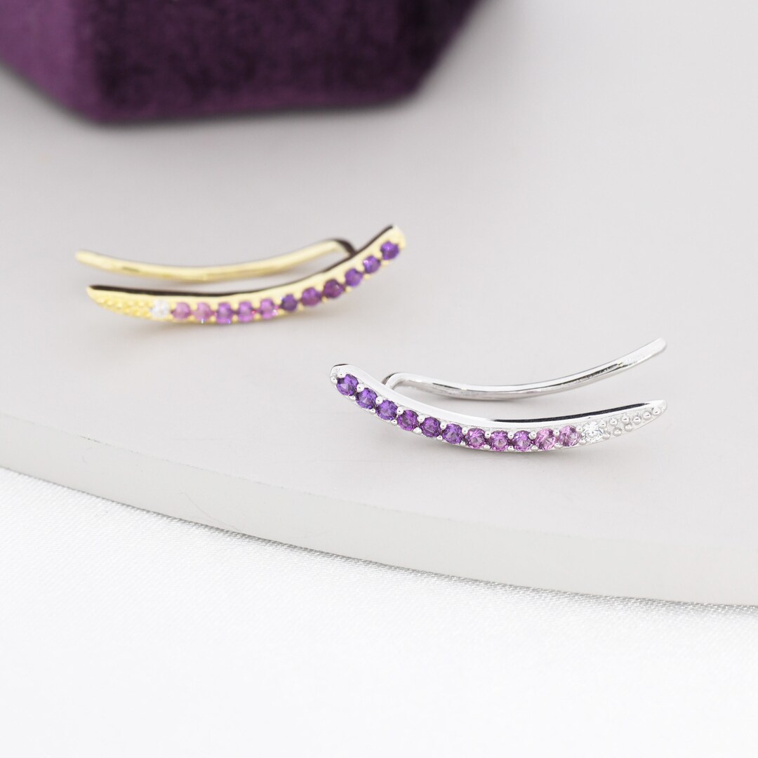 Ombre Amethyst Purple CZ Crawler Earrings in Sterling Silver, Silver or ...