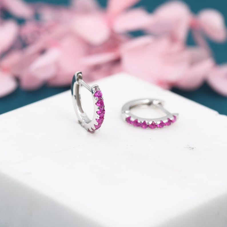 Ruby Pink CZ Huggie Hoops in Sterling Silver, Silver or Gold ...