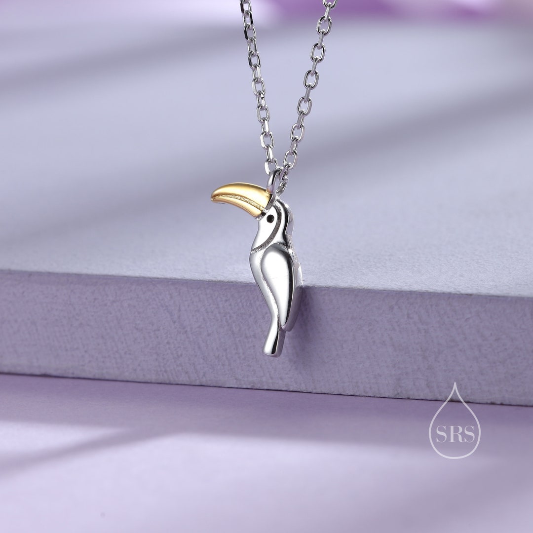 Tiny Toucan Bird Pendant Necklace in Sterling Silver, Cute Bird ...