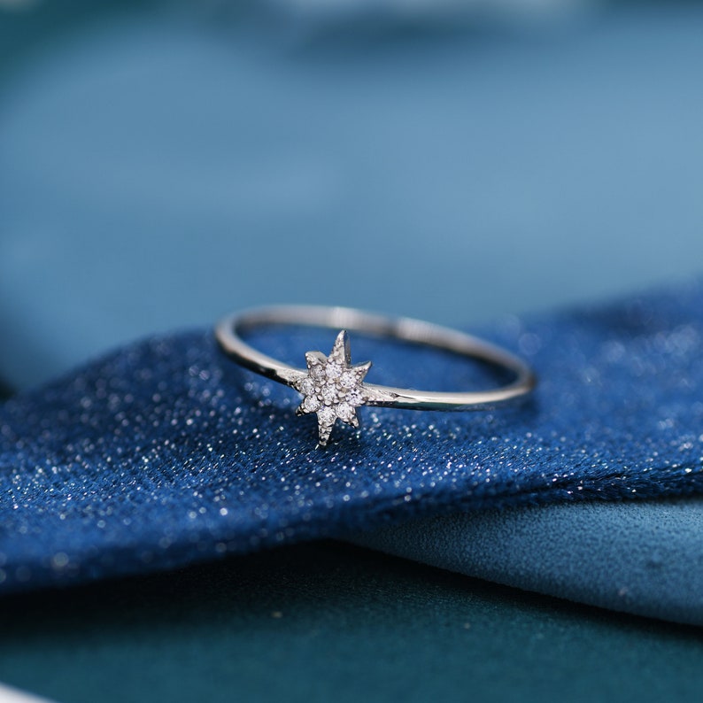 Sterling Silver Starburst Ring Dainty Star Ring Stacking - Etsy