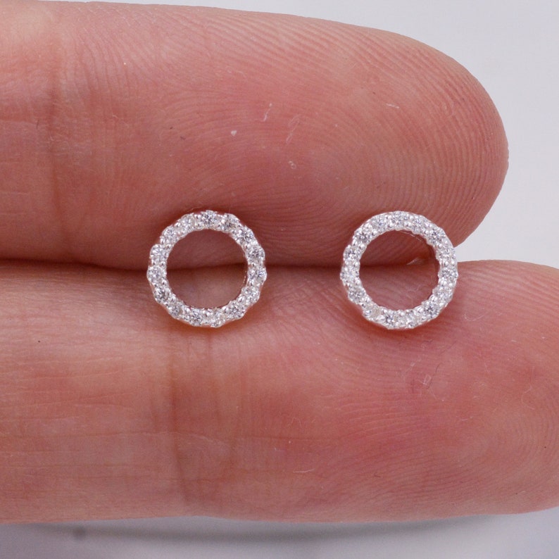 Sterling Silver Open Circle Stud Earrings With CZ Crystals - Etsy UK