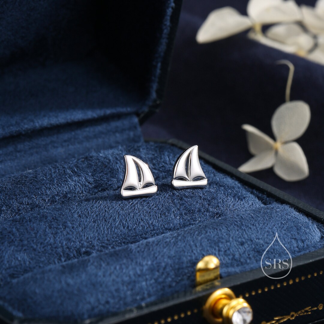 Sailing Boat Stud Earrings in Sterling Silver, Silver, Gold or Rose ...