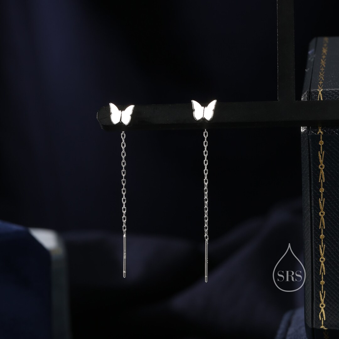 Sterling Silver Butterfly Pull Through Ear Threaders, Silver or Gold or Rose Gold, Butterfly ...