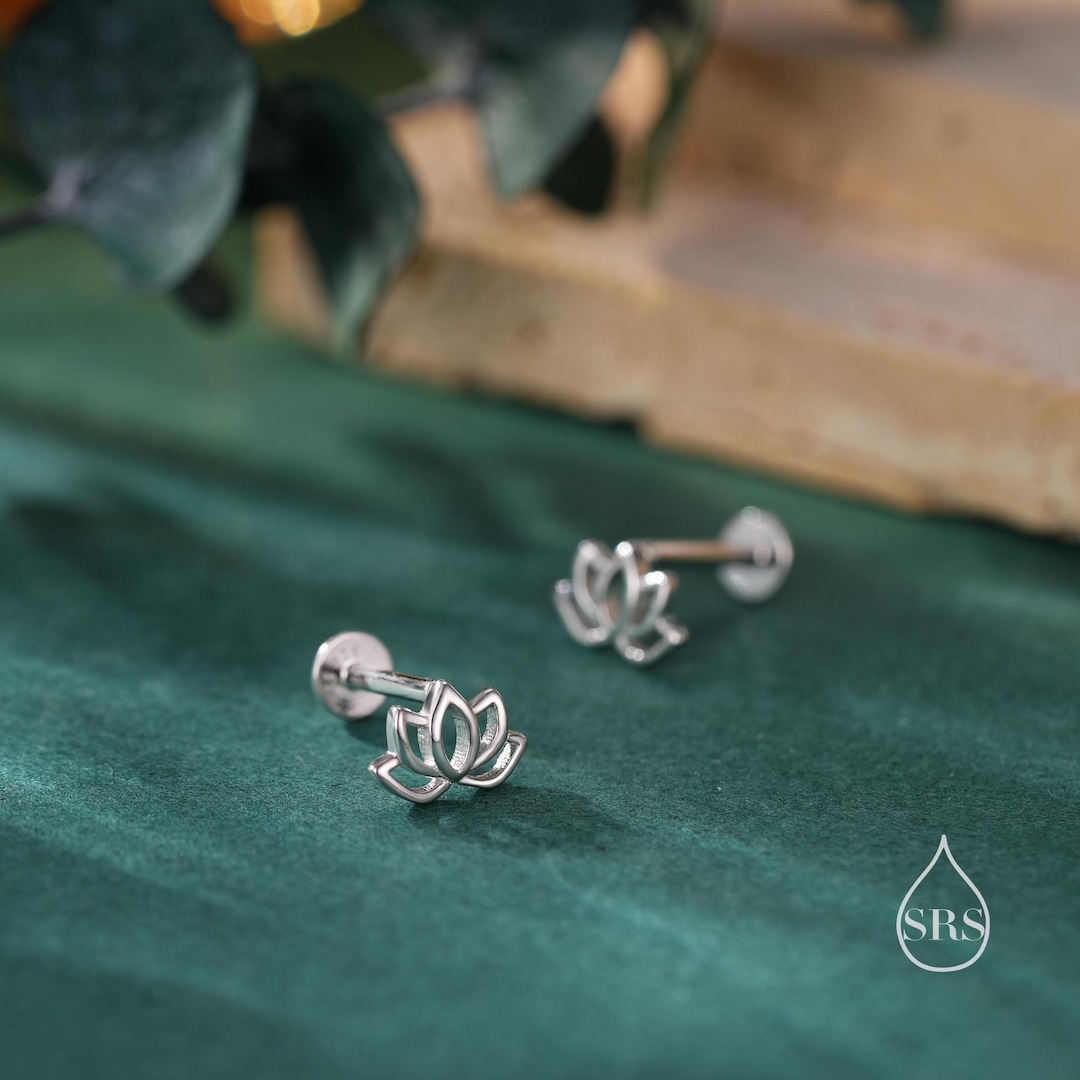 Lotus Flower Internally Threaded Flat Back/ Screw Back / Stud Earrings ...