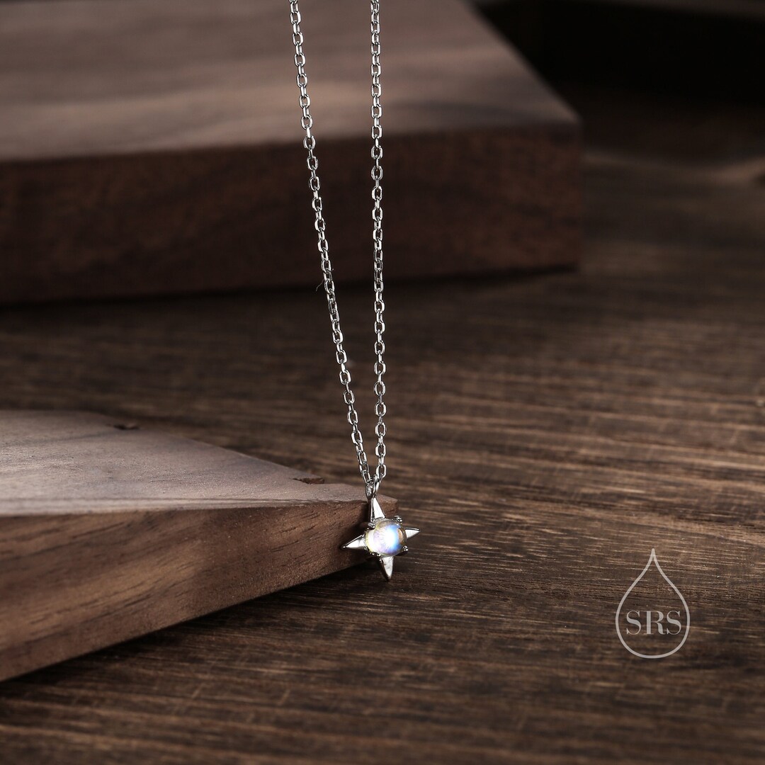 Tiny Moonstone Star Pendant Necklace in Sterling Silver, Silver or Gold ...
