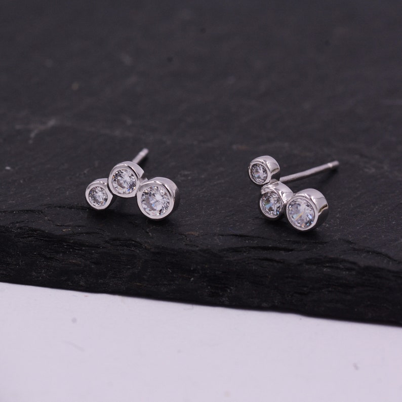 Small Pair CZ Crystal Trio Stud Earrings Dot Earrings - Etsy UK