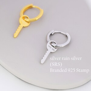 Dangling Key Hoop Earrings in Sterling Silver, Detachable Lock Charm ...
