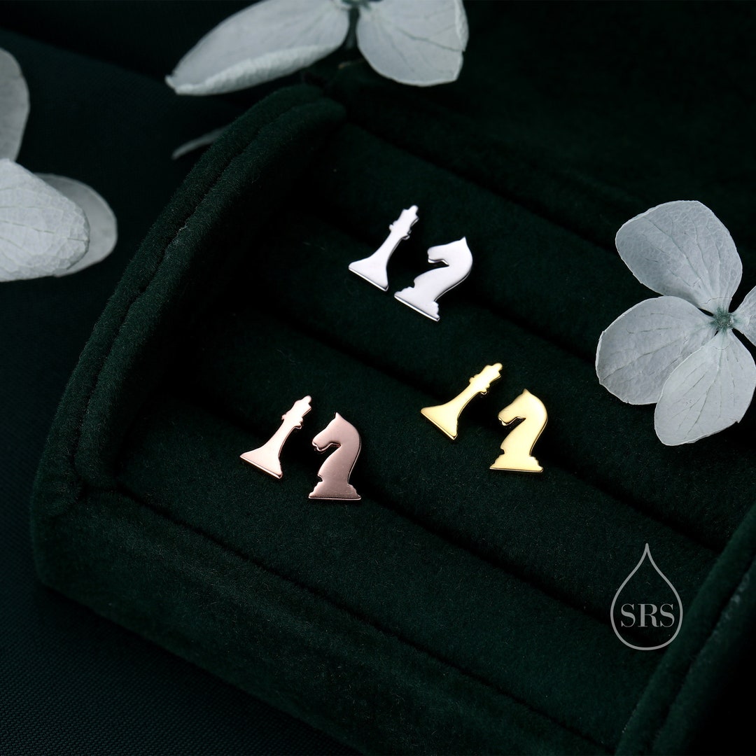 Extra Tiny Chess Piece Stud Earrings in Sterling Silver, Silver, Gold ...