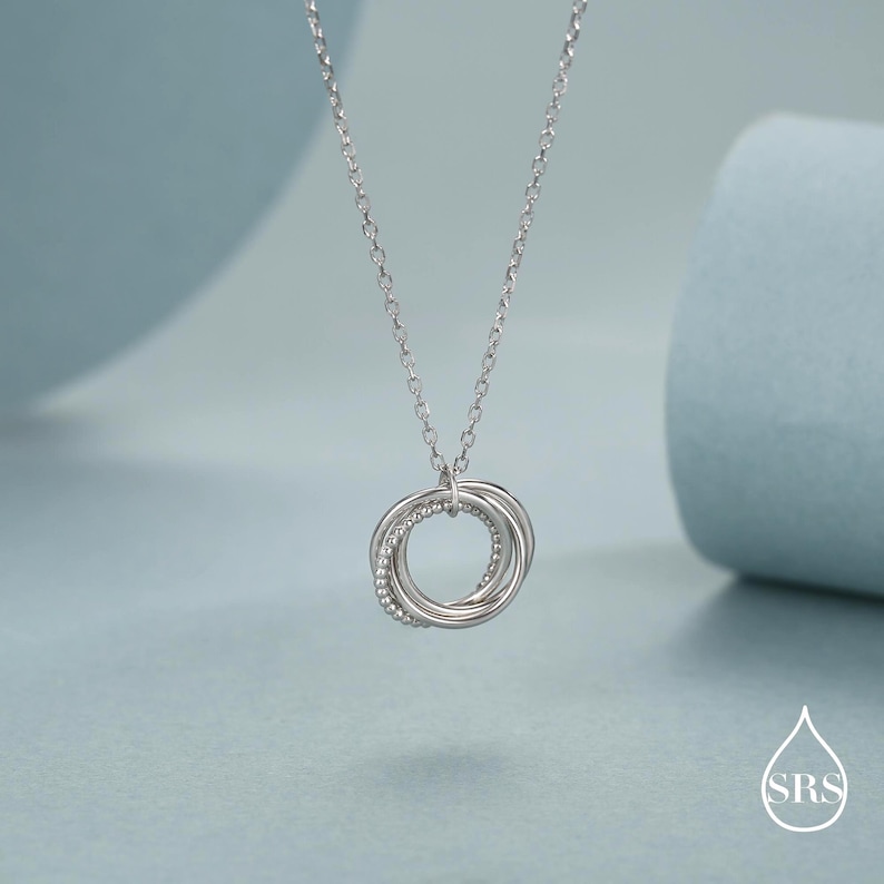 Sterling Silver Four Interlocking Circles Pendant Necklace With Dotted ...