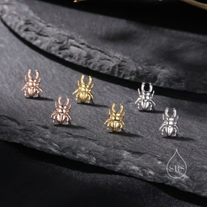 Tiny Stag Beetle Stud Earrings in Sterling Silver, Silver or Gold or Rose Gold, Beetle Earrings ...